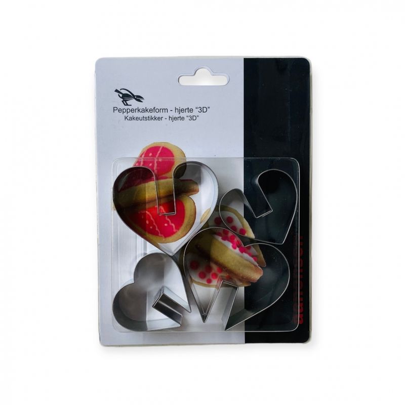 Pepperkakeformer Hjerte 3D | 4 rustfrie kakeutstikkere - Billigmarkedet.no